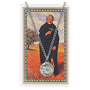 Saint Peregrine 3/4-inch Pewter Medal Pendant Necklace with Holy Prayer Card