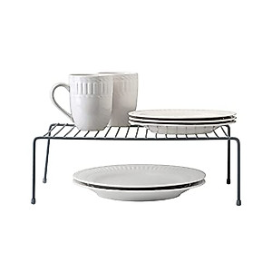 Kitchen Details Free Standing Helper Cabinet and Counter Top Shelf Organizer | Good for Dishes | Mugs | Glasses | Bowls | Large | Grey (Pack of 2)