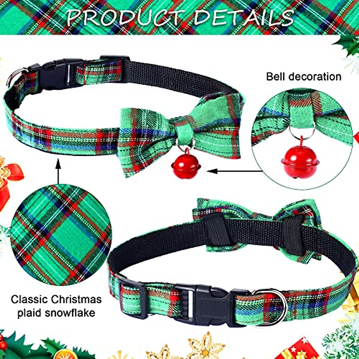4 Pieces Christmas Dog Bandanas and Collars Set Xmas Christmas Classic Plaid Dog Neck Tie Triangle Bib Scarf Kerchief Adjustable PET Bow Tie with Safety Bell PET Costume for Cat Dog (L, Classic Style)