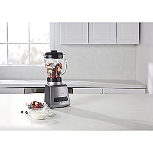 Proctor Silex PowerHouse 950 Watts Blender with 12 Functions for Puree, Ice Crush, Shakes and Smoothies, 52 oz. BPA Free MultiBlend Glass Jar, Black & Silver (53560)