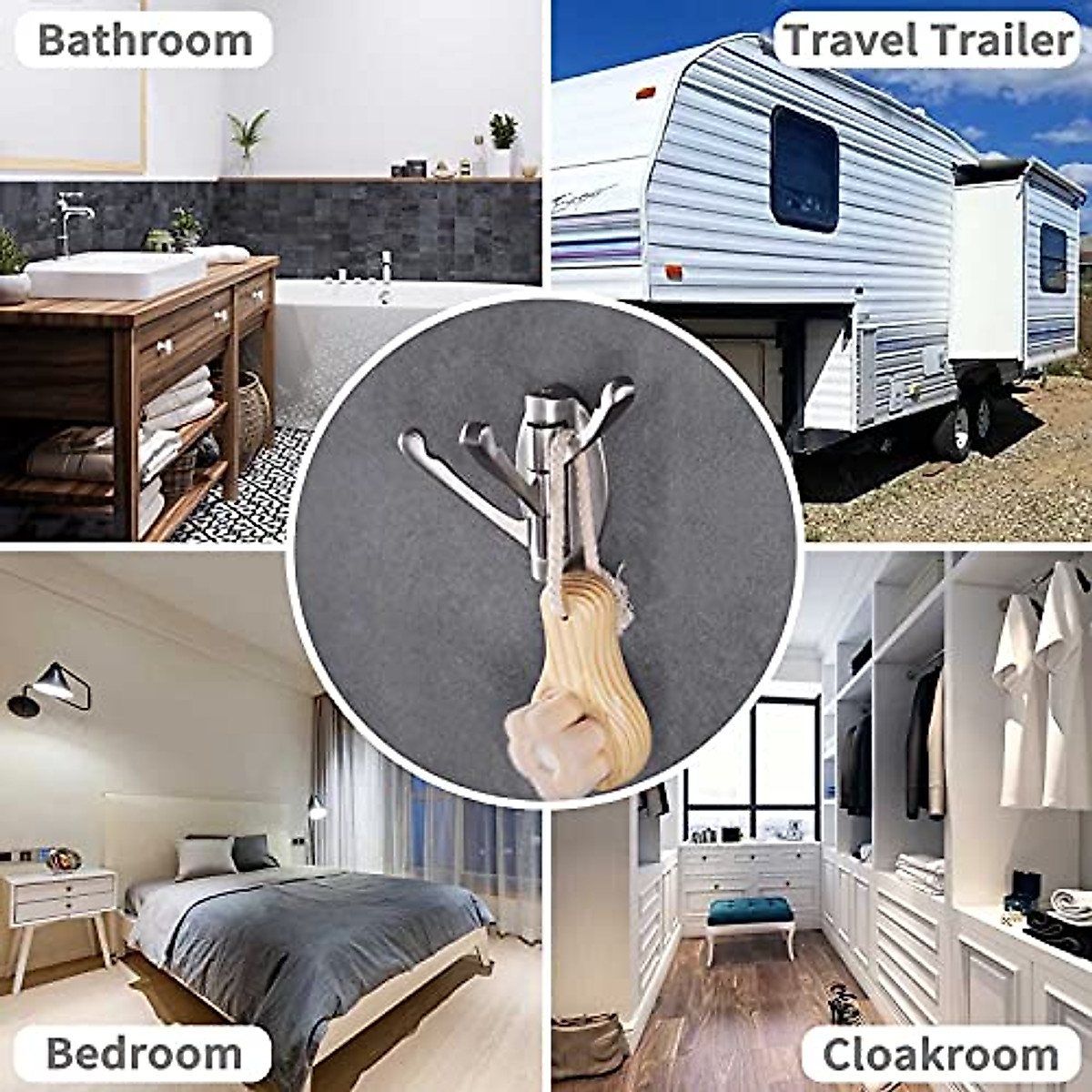 Angle Simple Folding Towel Hook Brushed Nickel, Metal 3 Arms Swivel Hook, Flexible Robe Coat Hook, Space Saving Wall Hook for Bathroom RV