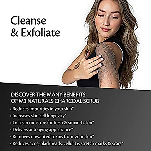 Charcoal Exfoliating Body Scrub Polish with Collagen & Stem Cell Gentle Body Exfoliator Face Scrub Bump Eraser Booty Scrub Best Shower Scrub Skin Exfoliant Moisturize Skin Exfoliate Absorbs Nutrients by M3 Naturals