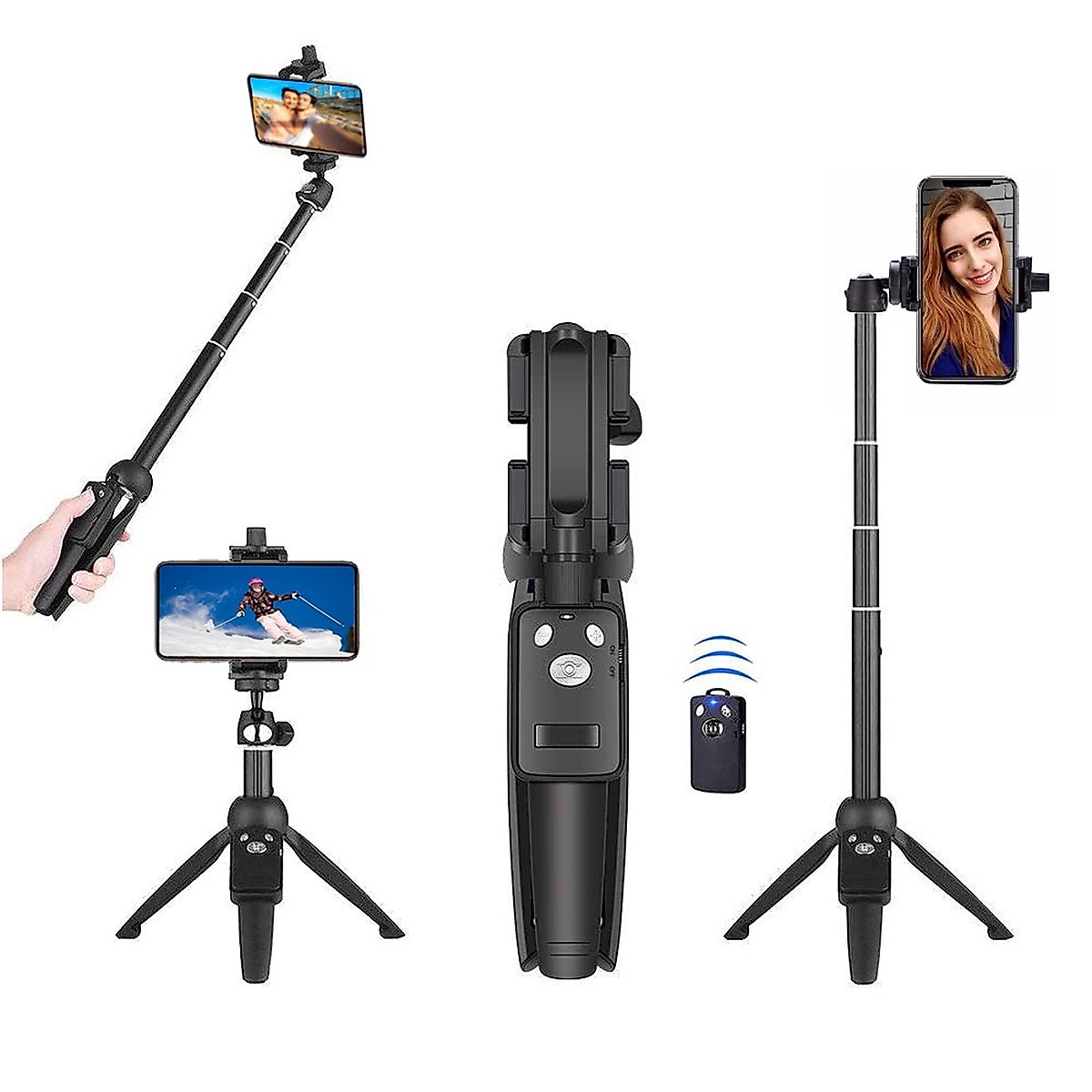Tripod Monopod Selfie Stick, Long Extendable with Wireless Remote Shutter Control Phone Clip Holder，Compatible with All Cellphones