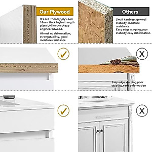QuixotYDDZ 36 Inch Bathroom Vanity, Modern Freestanding Bathroom Vanity Cabinet with Ceramic Vessel Sink, Rubber Wood Bathroom Storage Cabinet with Top Basin and Metal Legs, White(No Faucets)