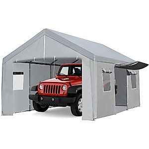SXYCMY Carport 13×20 FT Heavy Duty Car Canopy with Ventilated Windows, Removable Sidewalls & Roll-up Doors, Portable Garage Boat Party Tent, Reinforced Triangular Beam, All-Season Tarp for SUV, Truck