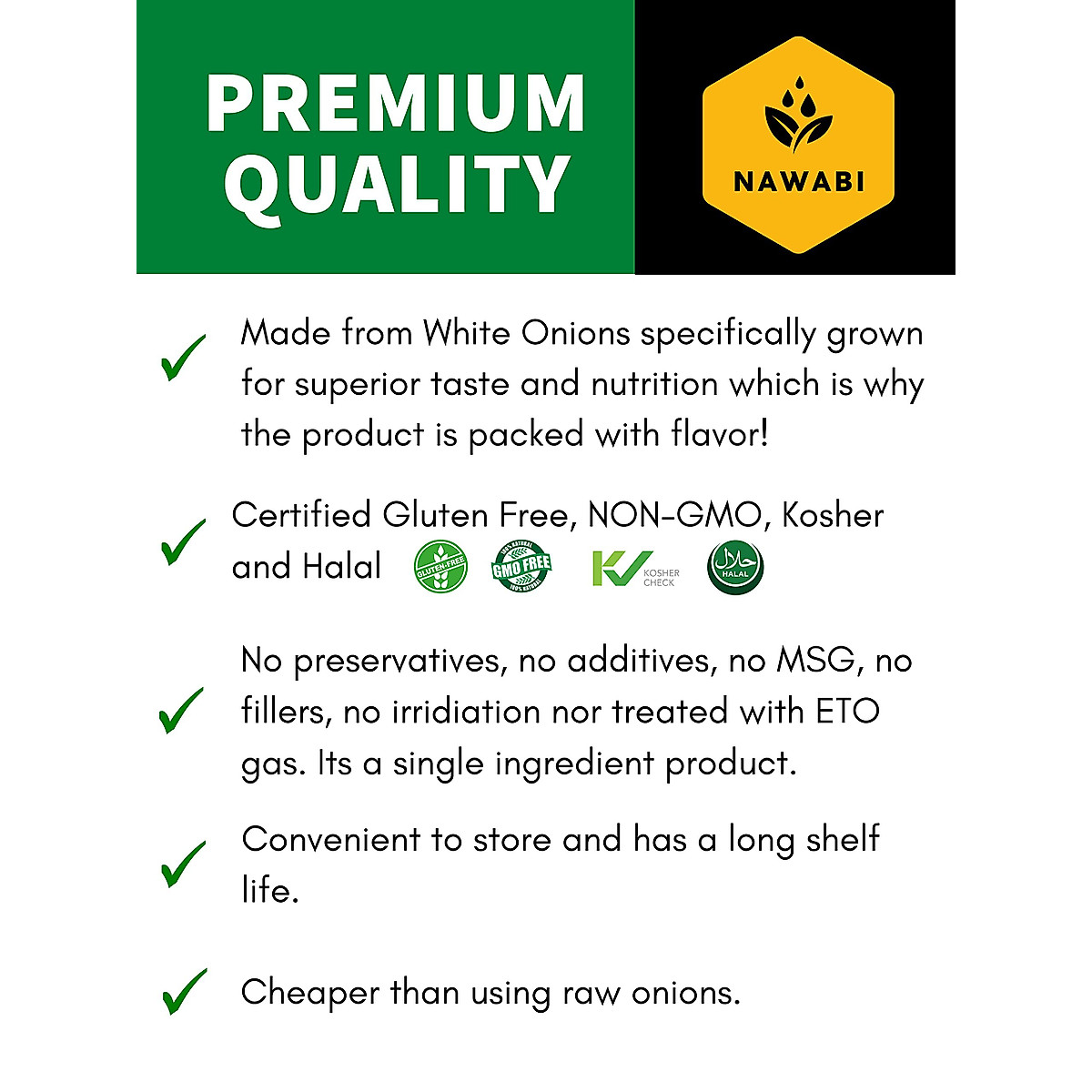 Chopped Onion : 100% Natural, No Preservatives, Real Taste, Substitute for Raw Onions, GMO Free, Gluten Free, Kosher Certified | By Nawabi