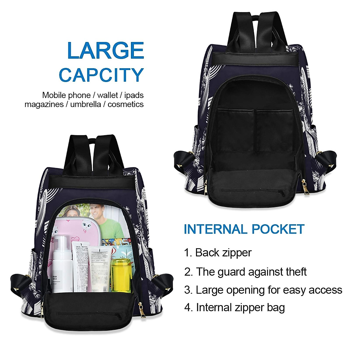 ALAZA Hand Drawn Octopus Animal Navy Blue Backpack Purse for Women Anti Theft Fashion Back Pack Shoulder Bag