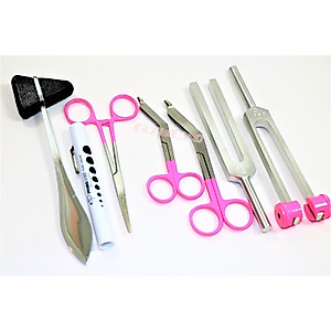 New Premium Set of 7 pcs Reflex Percussion Taylor Hammer Penlight Tuning Fork C 256 C 512 Bandage Scissors 5.5 and 4.5 Inches Hemostat Forceps 5.5 Inches CYNAMED