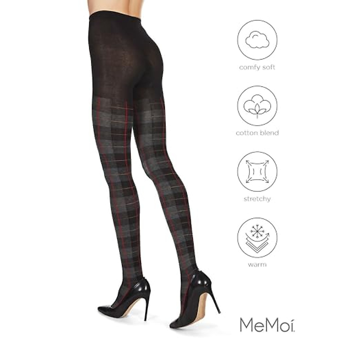 MeMoi Scottish Plaid Tartan Sweater Tights Black Medium / Large