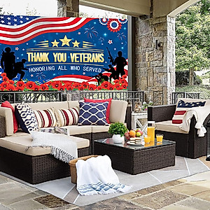 Veterans Day Backdrop, Veterans Day Decorations 72 x 44'' Thank You Veterans Banner Honoring All Who Served Patriotic Decororations for Veterans Day Home Party Supplies