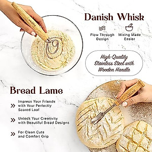 Sourdough Bread Baking Supplies and Proofing Baskets, A Complete Bread Making Kit Including 10" Round & 11" Oval Rattan Bannetons, Bread Lame, Bowl & Dough Scrapers, Danish Whisk and Linen Liners