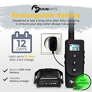 Trainmate Shock Collar for Dogs with Remote, 1200 Foot Range - Waterproof Dog Training Collars with Small, Medium, Large Dogs - Rechargeable Dog Collar with 3 Training Modes Shock, Vibration, Beep