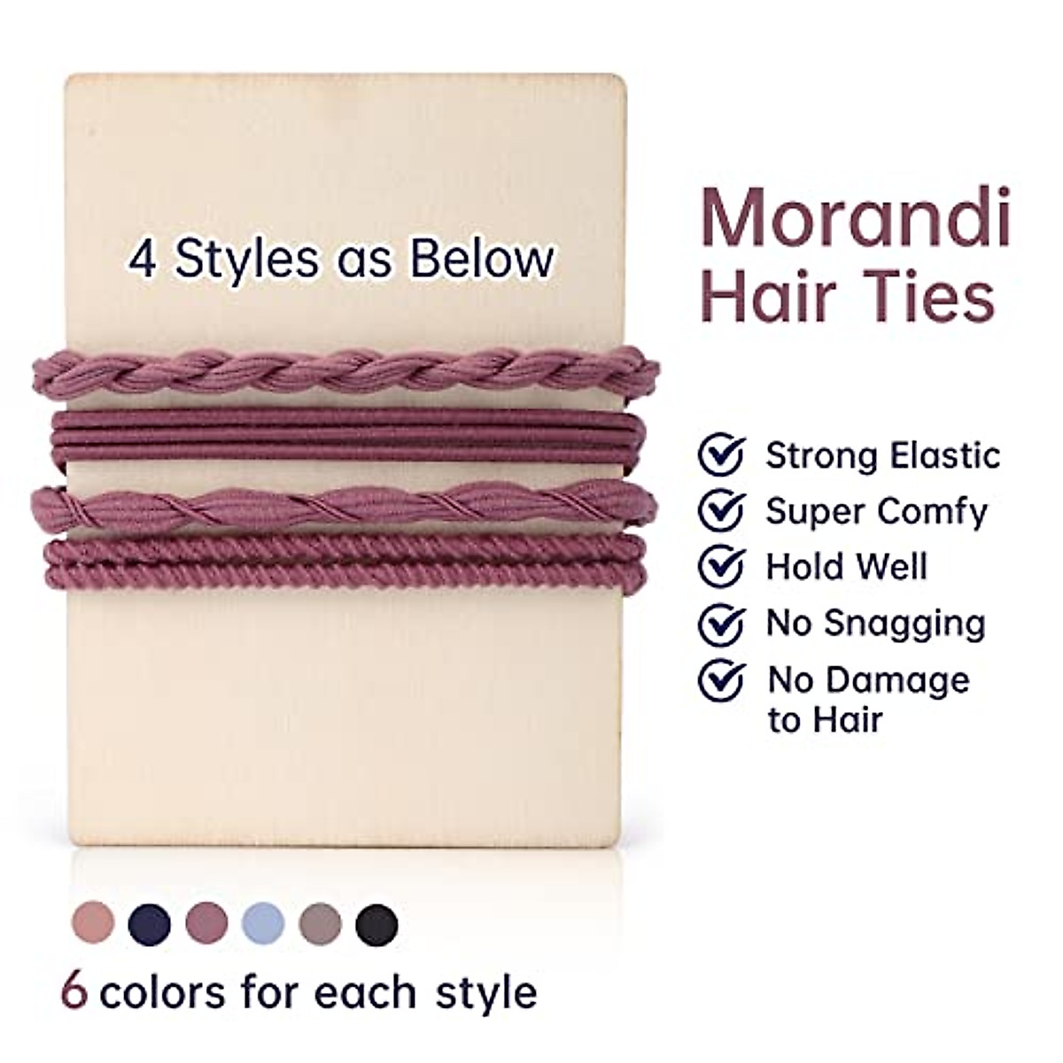 AIERSA 24 Pcs Morandi Hair Tie Bracelets, 4 Style Boho Ponytail Holders for Women/Girls, No Damage Elastics for Thin & Curly Hair