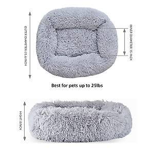 Gavenia Cat Bed for Indoor Cats,24 inch Soft Long Plush Cushion Washable Pet Bed Calming Self-Warming square Cat and Dog Bed Anti-Slip & Waterproof Bottom Cushion (24 x 20 x 7 inch, Grey)