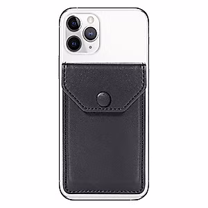 YUNCE Adhesive Cell Phone Ultra-Slim Leather Wallet Stick on Wallet for Credit Card, Business Card, and Id with Phone, and Phone Case, RFID Blocking Sleeve Black
