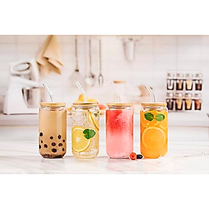 Glass Cups With Lids And Straws - 16oz Drinking Glasses 4pcs Set - Glass Coffee Cups With Lids And Straw – Iced Coffee Cups With Lids And Straws - Beer Can Glass With Lids And Straw - Cute Coffee Cups