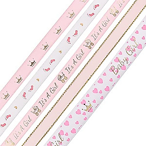 LaRibbons 5 Rolls Baby Girl Light Pink Craft Ribbon, 5 Yards/Roll, Total 25 Yards - Perfect for Baby Shower, Birthday, Gift Wrapping, Party Decoration