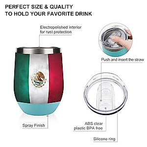 Mexico Grunge Flag Funny Wine Tumbler 12 Oz Stainless Steel Insulated Mug Double Wall Water Cup with Lid