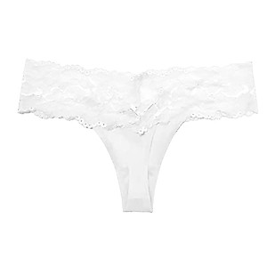 Banamic Lace Underwear for Women Thongs Low Waist Panties Seamless Lace Thongs White