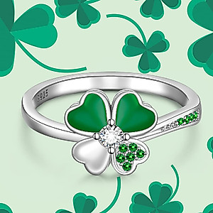 Talonior Irish Clover Ring for Women Sterling Silver St Patricks Day Gifts Shamrock Four Leaf Jewelry Green Holiday Prom Rings Size 8