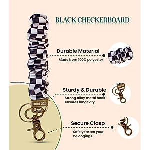 ANDI Wristlet Keychain for Women, Scrunchie Bracelet Key Ring With Clip Closure, Stretchy & Comfortable Wrist Lanyard, Key Chain For Car Keys, ID Cards (Black Checkerboard)
