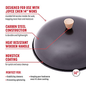 Joyce Chen 31-0066, 13.5-Inch Nonstick Steel Dome Lid for 14-Inch Wok Black