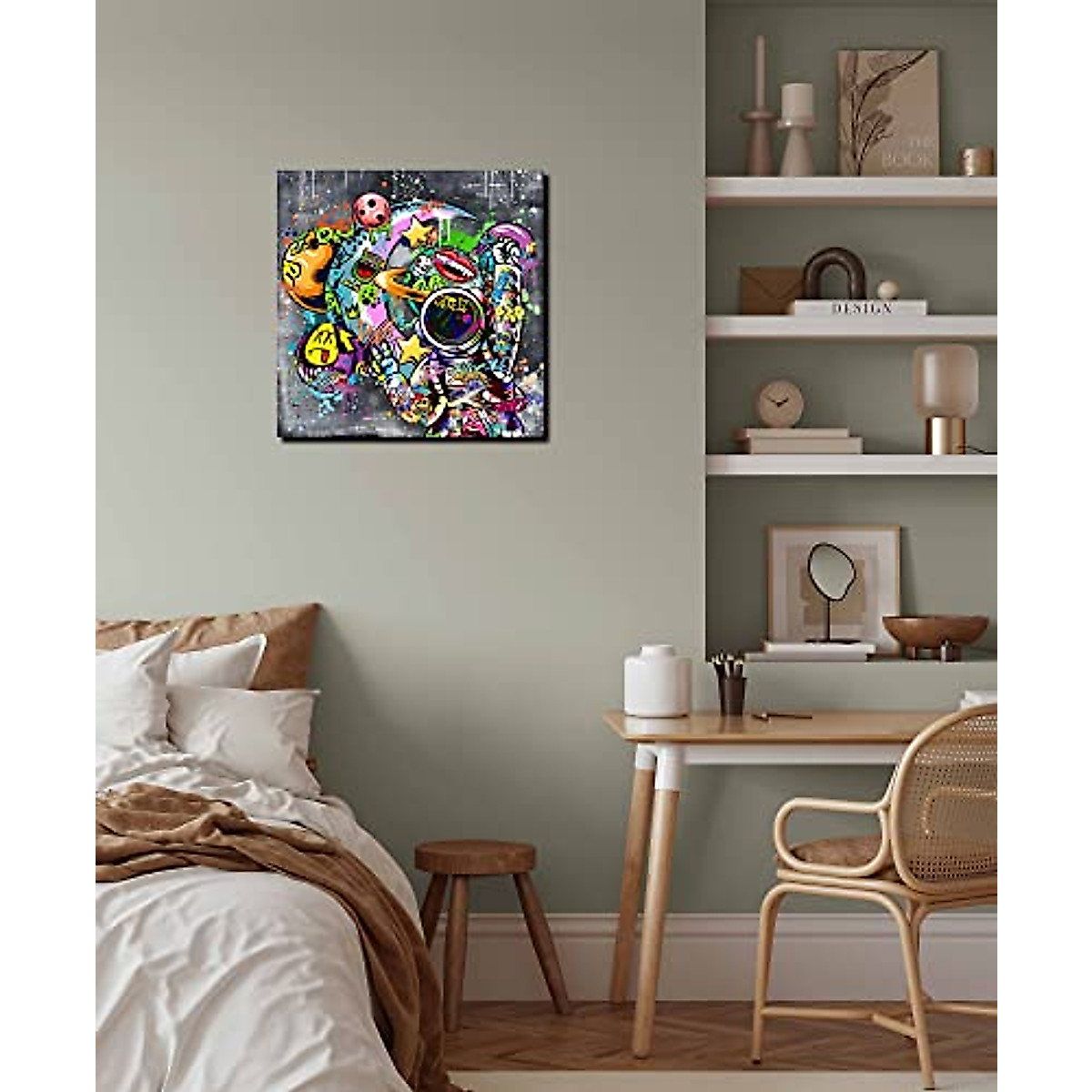 Kepgonegu Canvas Wall Art Modern Wall Decor Abstract Wall Art for Bedroom Banksy Graffiti Wall Art Ready to Hang Size 13.5" W x 13.5" H