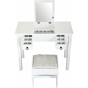 ESRW Vanity Set Makeup Dressing Table w/Stool Quir Vanity Desk Makeup Vanity Side Tables Bedroom Vanity Table Portable Desk Vanity Set