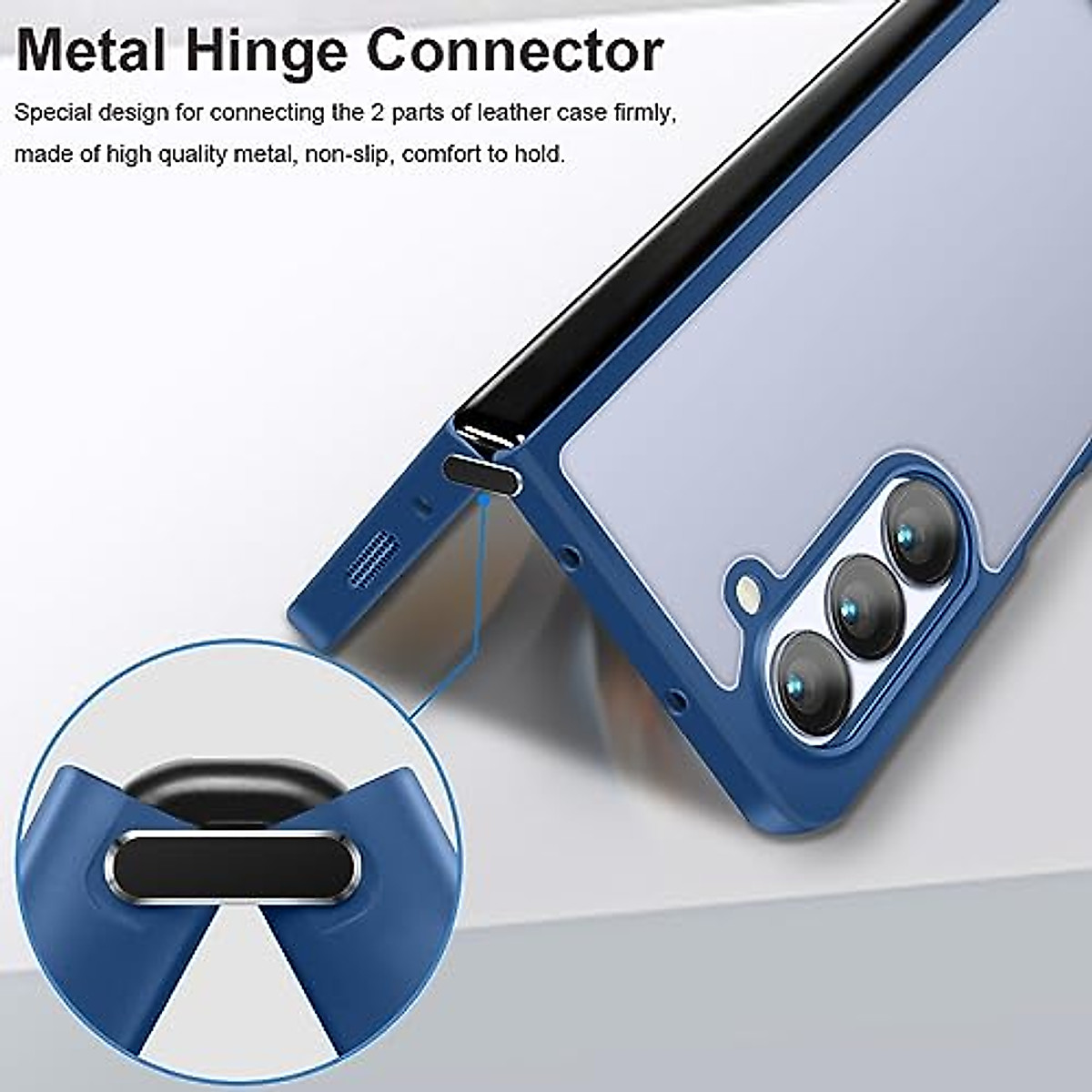 MALEWOLF Compatible with Samsung Galaxy Z Fold 5 Case [Camera Lens Protector] [Hinge Connector], Matte Translucent Slim Shockproof Silkly PC & TPU Phone Cover for Samsung Z Fold 5 Women Men (Blue)