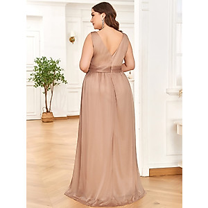 Ever-Pretty Womens Plus Size Ruched Bust Empire Waist Sparkle Stamping V-Neck Mother of The Bride Dress Gold US24