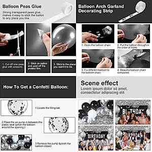 Birthday Party Decorations Confetti Balloons Kit Happy Birthday Photography Backdrop Banner Tablecloths for Boys Girls Men Women Birthday Party Supplies Decor (Black and Silver)