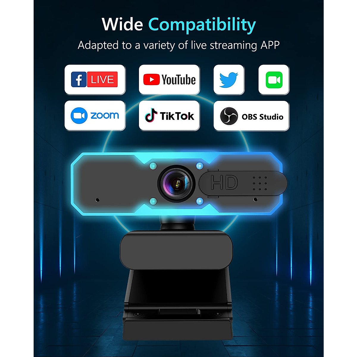 NBPOWER 1080P 60FPS Streaming Camera Webcam with Microphone and Fill RGB Light,Autofocus,Work with Laptop/Desktop Computer/Winsdows/Mac OS/PC Computer for Camera