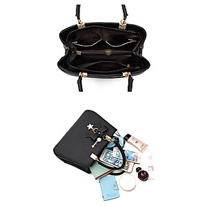 SMALLBLUER Top-handle Handbags Purse for Women Small Satchel PU Leather Shoulder Crossbody Bag with Bowtie Pendant-Black