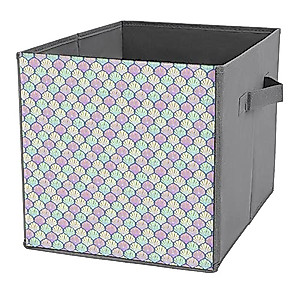 Teal Mermaids Shells Foldable Storage Bins Printd Fabric Cube Baskets Boxes with Handles for Clothes Toys, 11x11x11