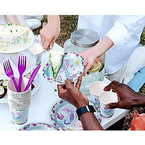 NAIWOXI Mermaid Birthday Decorations Tableware Girls - Mermaid Birthday Party Supplies, Paper Plates, Napkins, Cups, Cutlery, Little Mermaid Party Decorations For Baby Shower Birthday | Serve 24