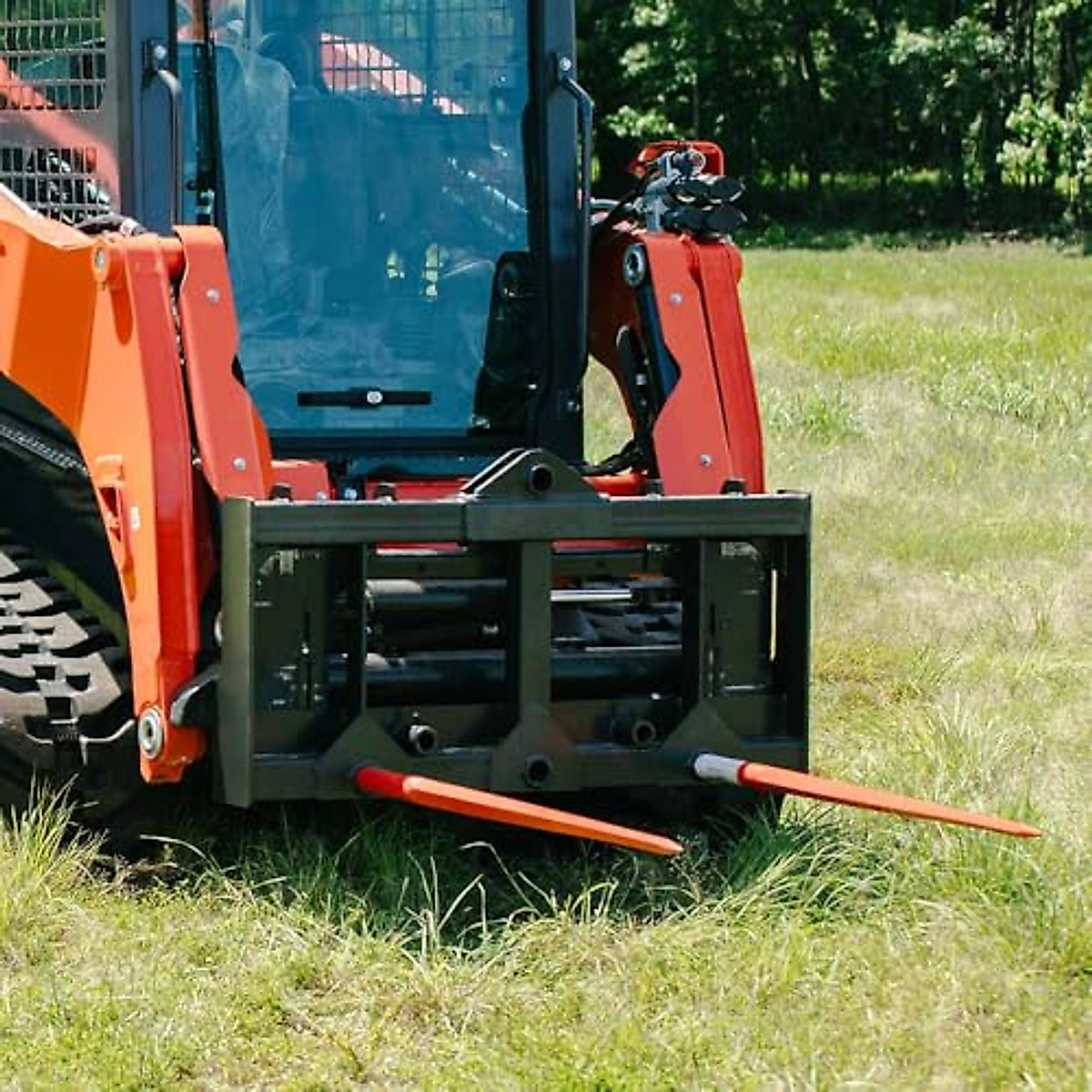 Titan Attachments HD Skid Steer Hay Frame Attachment, Two 49" Hay Spears, Rated 4,000 LB, Quick Tach Mounting, Hay Handing Equipment for Bobcat Tractors