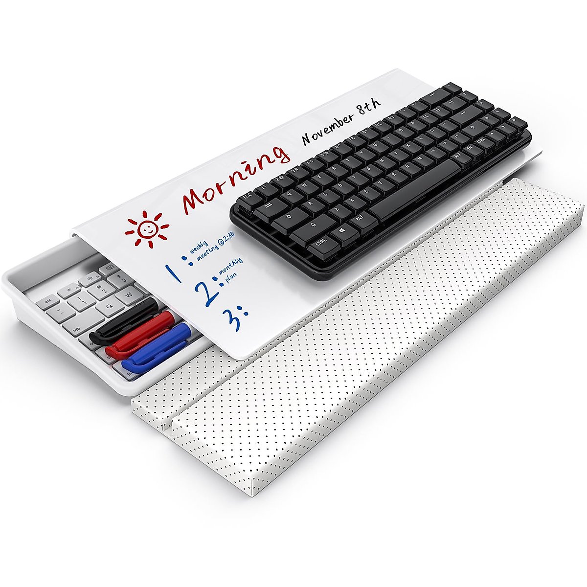 Acrylic Computer Keyboard Stand with Wrist Rest & Storage Tray - Yikola 3-Level Angle Adjustable Keyboard Riser for Desk Dry Erase Board Buddy, Ergonomic Tilted Keyboard Holder for Comfortable Typing