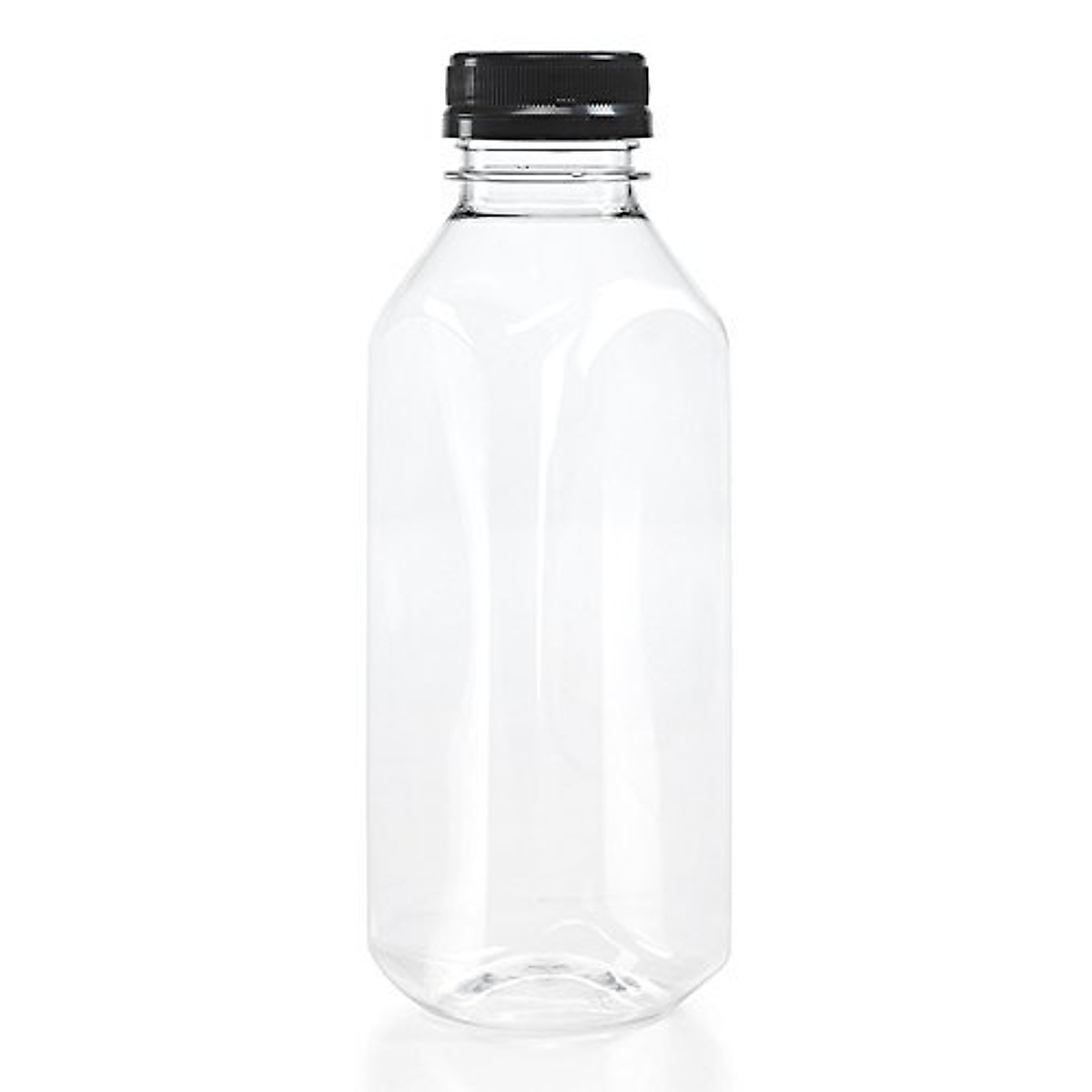 VTM (12) 16 oz. Clear Food Grade Square Plastic Juice Bottles with Black Tamper Evident Caps 12/Pack