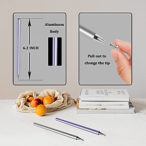 Stylus Pen for iPad, LUNTAK Stylus Pens for Apple/iPhone/Ipad pro/Mini/Air/Android/Microsoft/Surface All Capacitive Touch Screens Universal with 4 Replacement Tips (2 Pcs, Purple and Silver)