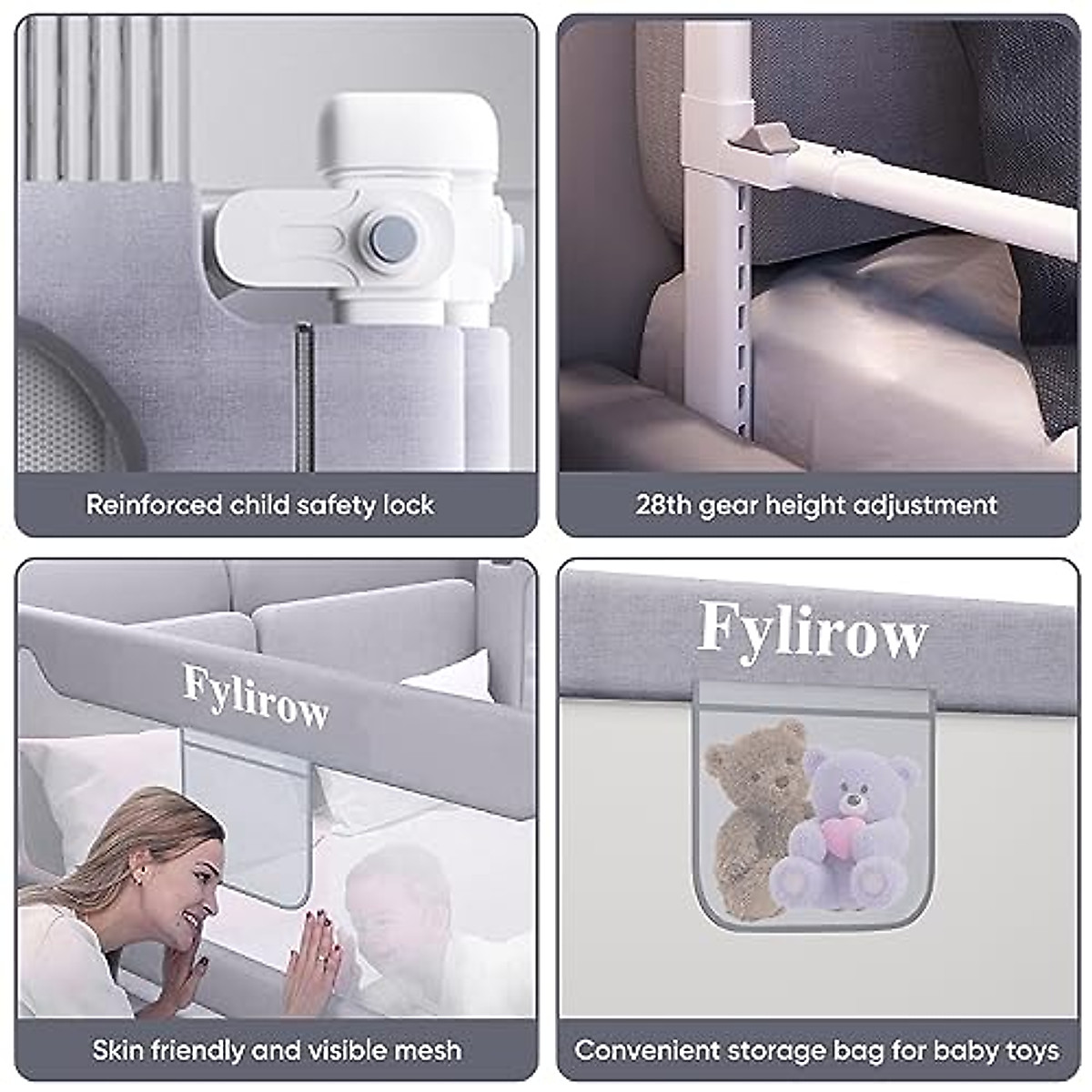 Fylirow Bed Rails for Toddlers, Upgraded Infants Safety Bed Guardrail Designed for Twin, Full, Queen, King Size