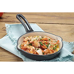 Mirro MIR-19056 6" Mini Cast Iron White Enamel Coated Interior Skillet, Grey, Ready to Use