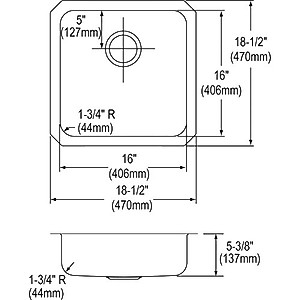 Elkay Lustertone Classic ELUHAD161655 Single Bowl Undermount Stainless Steel ADA Sink