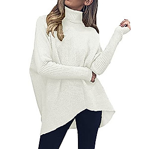 ANRABESS Womens Oversized Turtleneck Long Sleeve Sweater Asymmetric Hem Casual 2023 Fall Winter Pullover Knit Pullover Jumper Tops A87Bai-M White