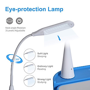 SMAGREHO Kids Desk and Chair Set, Height Adjustable Child's School Study Writing Tables with Tilt Desktop, LED Light, Storage Drawer, Book Stand (Pink)