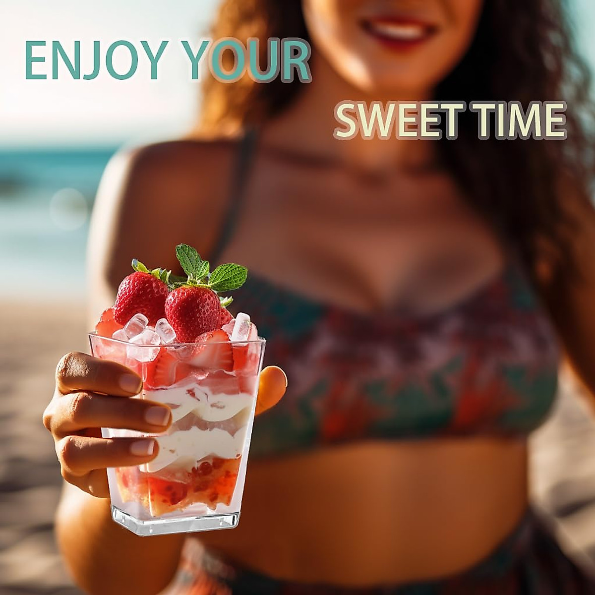 Legredic 50 Pack 5 oz Square Dessert Cups with Spoons, Clear Plastic Parfait Cups for Party, Mini Serving Shooter Appetizer Cups, Dessert Shot Glasses for Tasting Samples Fruit Ice Cream