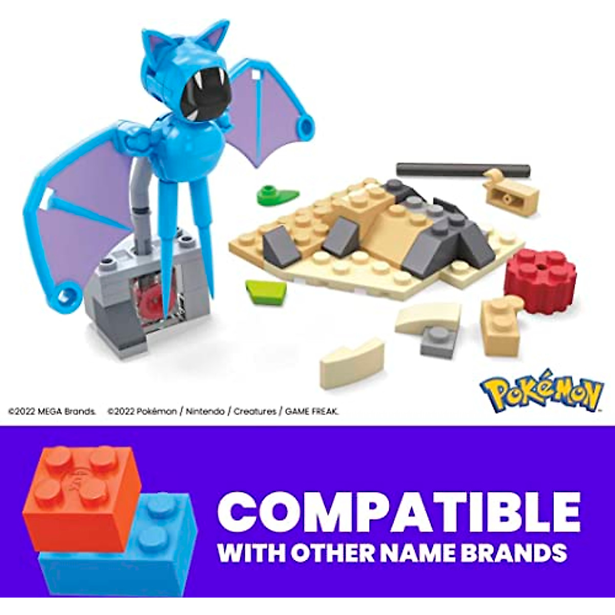 Mega Pokémon Building Toys Set, Zubat’s Midnight Flight with 61 Pieces, 1 Poseable Character, 5 Inches Tall, for Kids