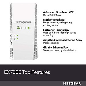 NETGEAR WiFi Mesh Range Extender EX7300 - Coverage up to 2300 sq.ft. and 40 devices with AC2200 Dual Band Wireless Signal Booster & Repeater (up to 2200Mbps speed), plus Mesh Smart Roaming