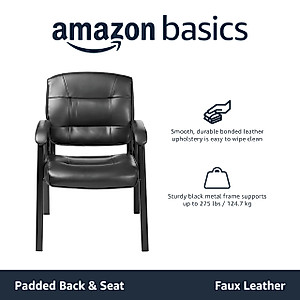 Amazon Basics Classic Faux Leather Office Desk Guest Chair with Metal Frame - Black