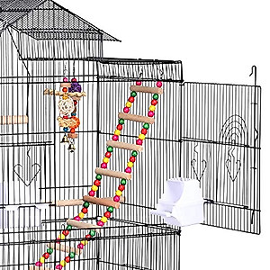 Yaheetech Large Parakeet Bird Cage for Mid-Sized Parrots Cockatiels Sun Conures Green Cheek Parakeets Budgies Lovebird Parrotlets Canary Finch Pet Bird Cage w/1 Ladder & 2 Hanging Toys