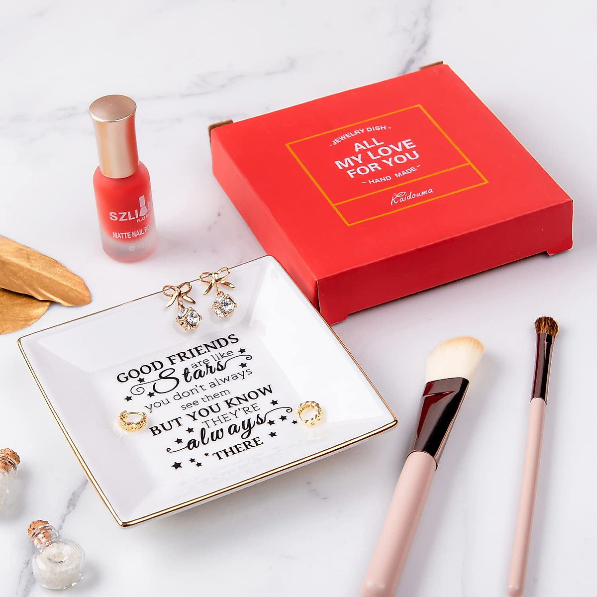 Kaidouma Friend Gifts for Women - Ceramic Ring Trinket Dish Jewelry Tray - Birthday Christmas Gifts for Her Best Friends Female - Friendship Gifts for Women Friends - Good Friends are Like Stars Gift